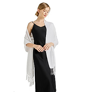 RonFoxi White Silky Pashmina Shawl, Bridesmaid Wedding Shawls and Wraps for Bridal Guest Shawl (US-White)