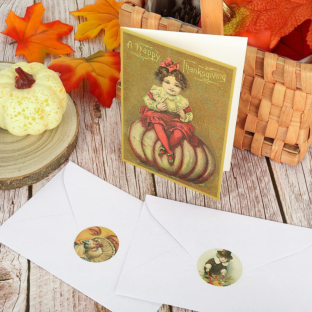 AnyDesign 48 Pack Vintage Fall Greeting Cards with Envelope Stickers 12 Designs Thanksgiving Cards Retro Autumn Harvest Thank You Note Cards for Wedding Baby Shower Supplies, 4 x 6 In