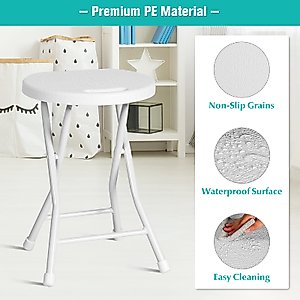 Giantex Set of 4 Folding Stool, Round Foldable Bar Stools, 4 Pack Portable Folding Chairs with Handle, Collapsible Stools 18 Inch 330lbs Capacity for Camping RV Party (White)