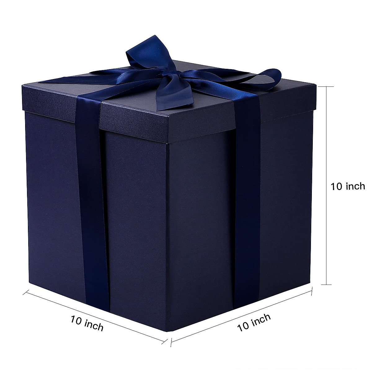 RUSPEPA Medium Birthday Gift Box with Lids, Ribbon and Tissue Paper, Collapsible Gift Box - 1 Pcs, 10x10x10 Inches, Navy Blue