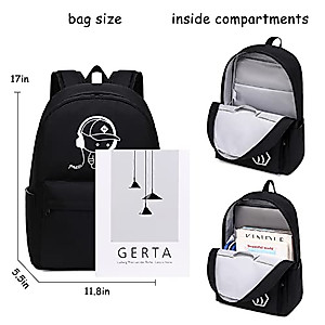 SHEEYEE School Backpack for Teen Boys Kids Bookbags with Lunch Box Set Students Laptop Travel School Bag (Black)