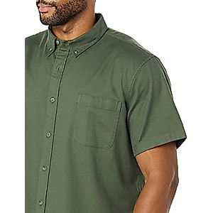 Goodthreads Men's Standard-Fit Short-Sleeve Stretch Oxford Shirt with Pocket, Dark Green, Medium