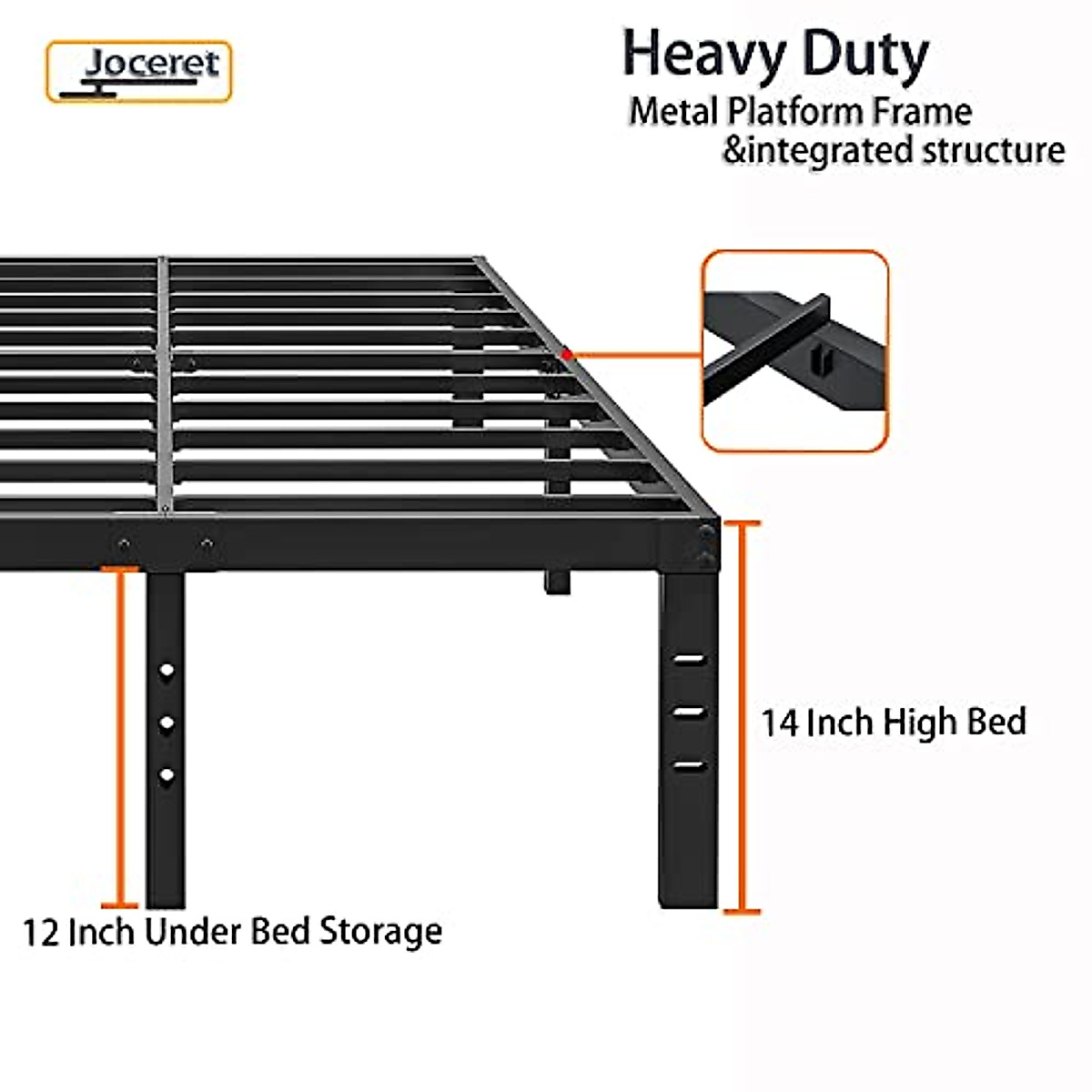 Joceret 14 Full Size Metal Platform Bed Frame,Fundation,Sturdy,Load-Bearing Capacity,Non Noise,Easy Assembly,Storage Space Underbed,Kids,Adults,Bedroom,Guest Room,Black