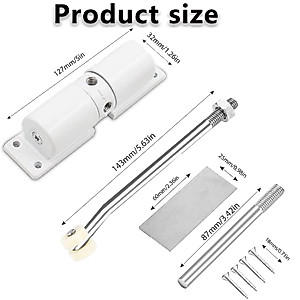 Automatic Door Closer, Zinc Alloy Safety Spring Door Closer Adjustable 30 kg Closing Door Hinge (White)