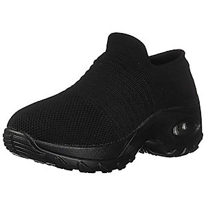 Women's Walking Shoes Sock Sneakers - Mesh Slip On Air Cushion Lady Girls Modern Jazz Dance Easy Shoes Platform Loafers Pure Black,8