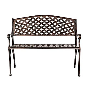 Patio Sense 61491 Patio Bench Cast Aluminum Lightweight Sturdy Bench Perfect for Relaxing Pause in Garden, Backyard Patio Basketweave Design - Antique Bronze Finish