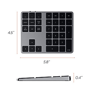 Satechi Bluetooth Extended Numeric Keypad – Slim Rechargeable 34-Key Numberpad – for M4/M2/M1 MacBook Pro/Air, M4/M2/M1 iPad Pro/Air, M2 Mac Mini, iMac M1/M4 (Space Gray)