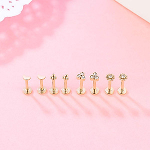 Gnoliew 16G 316L Stainless Steel Labret Monroe Lip Ring Studs Cartilage Helix Tragus Conch Daith Nose Piercing Jewelry. (A5,8mmPost)
