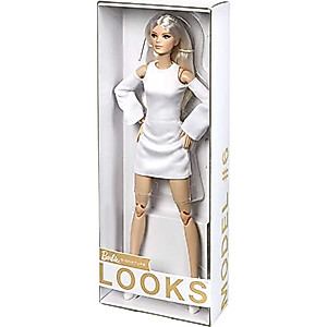 Barbie Signature Looks Doll (Tall, Blonde) Fully Posable Fashion Doll Wearing White Dress & Platform Boots, Gift for Collectors