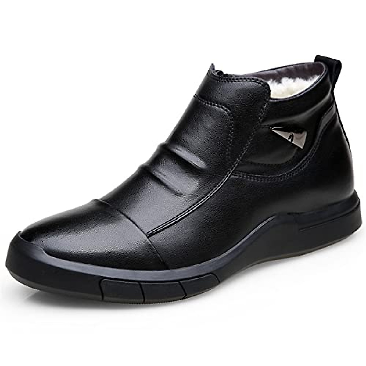 KISHME Men's Boots 100% Genuine Leather Men's Winter Boots Warm Plush Cold Winter Shoes Men's Ankle Boots Cowhide Men's Cotton Shoes (Color : Black, Size : 10)