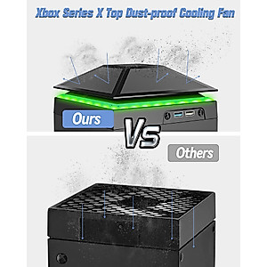 Wiilkac Cooling Fan for Xbox Series X with RGB Light Strip, 3 Levels Adjustable Speed Cooler Fan System 1800/2000/2200 RPM, Low Noise Top Fan with Extra 2 USB Port & Touch Switch