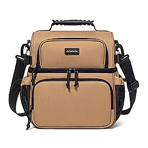 Artelaris Lunch Bag for Men Women, Dual Compartment Insulated Lunch Bag, Large Double Deck Leakproof Cooler Tote Bag with Side Pockets & Shoulder Strap Lunch Box for Picnic Work Camping Fishing