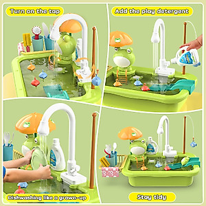 Dreamon Play Sink Toy with Running Water, Kids Play Kitchen Accessories with Automatic Water Circulation, Pool Floating Fishing Game, Toddler Kitchen Playset for Boys and Girls