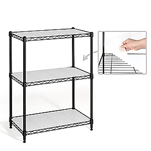 CAPHAUS NSF Adjustable Shelves Wire Shelving Unit w/Liner, Kitchen Storage Shelving, Metal Steel Storage Shelving, Garage Shelving Storage Organizer, Utility Shelf, 3-Tier no Wheel, Black