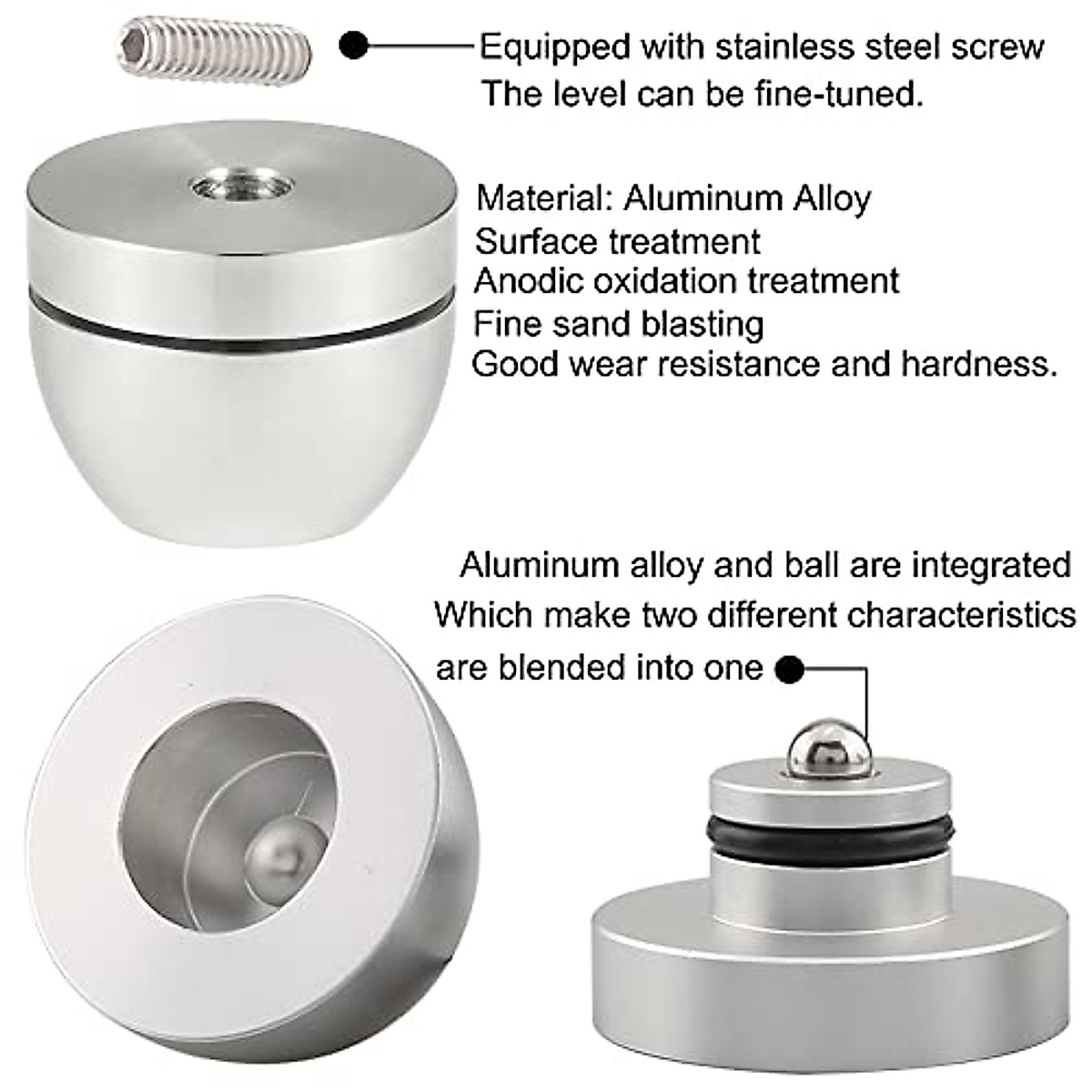 Tertullus 4 Pcs Ball Beads Speaker Isolation Feet Turntable Platform Pads Audio Shock Absorber Subwoofer Isolation Feet 33×30 Pad Speaker Stand(Silver)