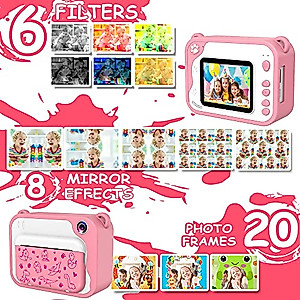 USHINING Instant Print Camera for Kids, 12MP Digital Camera for Kids Aged 3-12 Ink Free Printing 1080P Video Camera for Kids with 32GB SD Card,Color Pens,Print Papers (Pink)