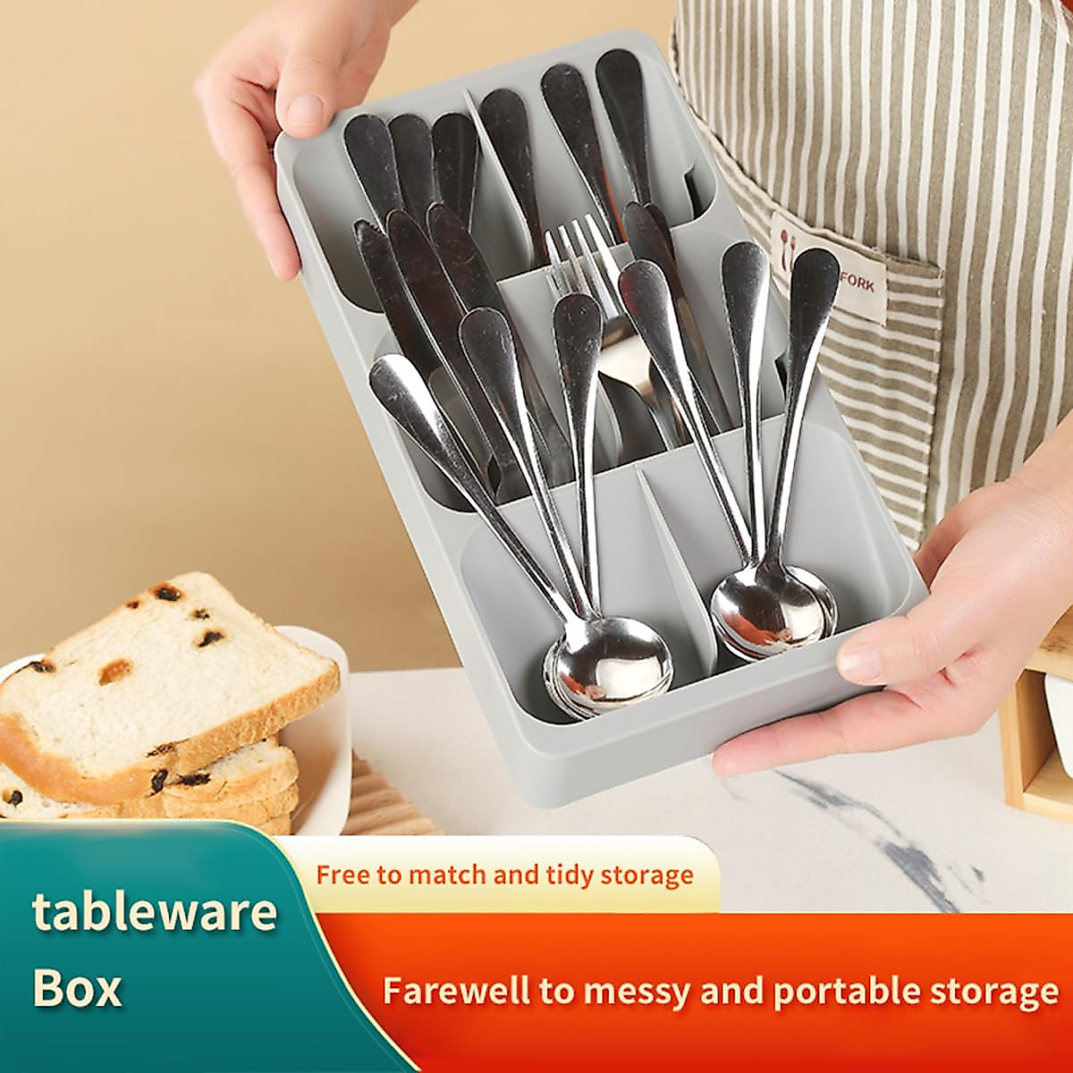 Mulikeer 6 Slots Silverware Cutlery Drawer Organizer, Kitchen Drawer Utensil Tray for Flatware, Cutlery, Spoon and Knives Drawer Storage Organization Keep kitchen Drawer Neat & Organized