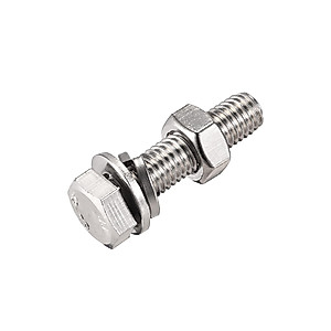 uxcell M10 x 45mm Hex Head Screws Bolts, Nuts, Flat & Lock Washers Kits, 304 Stainless Steel Fully Thread Hexagon Bolts 6 Sets
