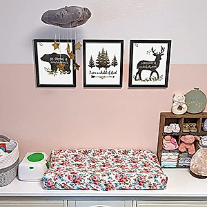 KAIRNE Framed Woodland Motivational Quote Wall Decor, Bible Verse Wall Art for Baby Room Classroom,Set of 3 8X10inch Adventure Woodland Canvas Decor with Black Frame