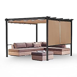 Aoodor 12 x 12 FT Outdoor Pergola with Retractable Canopy, Aluminum Frame, 2 Sides Patio Sun Shade Shelter for Backyard, Deck - Dark Brown