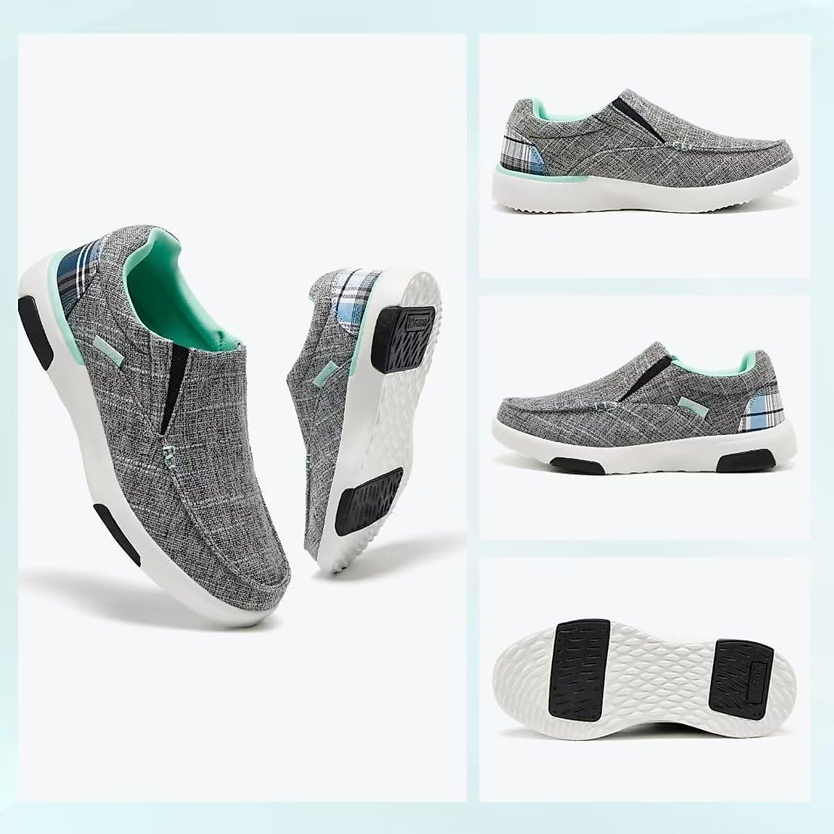 URRAX Womens Stylish Orthotic Slip On Shoes with Arch Support, Super Non Slip Shoes for Plantar Fasciitis Relief, Light Weight Walking Shoes with Eva Rubber Sole Grey/Green Size 10