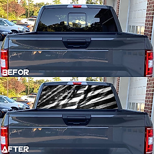 Rzuiytye American Flag Rear Window Decal for Truck,Black Flag Truck Rear Window Decal,American Flag Decals for Truck Car SUV (Black,65x17in)