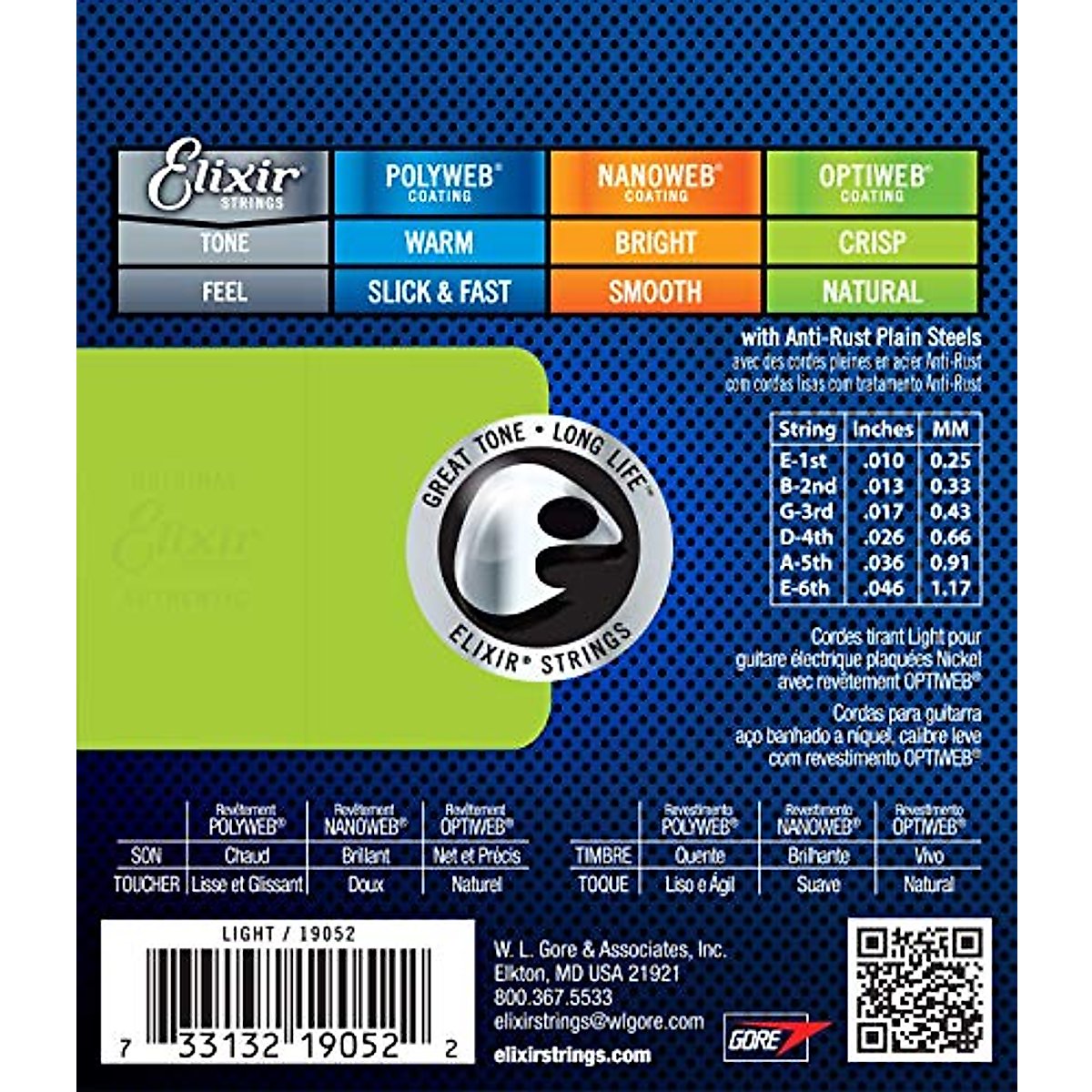 Elixir Strings 19052 Coated Nickel Electric Guitar Strings, Light (.010-.046)
