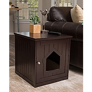 BirdRock Home Decorative Cat House & Side Table - Cat Home Covered Nightstand - Indoor Pet Crate - Litter Box Enclosure - Hooded Hidden Pet Box - Cats Furniture Cabinet - Kitty Washroom
