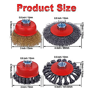 SHITIME 4 Inch Wire Wheel Cup Brush Set, Coarse Twisted Knotted Wire Wheel for Angle Grinder, 5/8 Inch-11 Threaded Arbor, 0.020" Carbon Steel Wire Brush for Grinder, Deep Sanding Heavy Rust, Paint