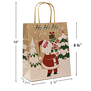 JOYIN 24 PCS Christmas Kraft Gift Bags with Assorted Christmas Prints for Kraft Holiday Gift Bags, Christmas Goody Bags, Xmas Gift Bags, School Classrooms and Party Favors (not included tissue paper)