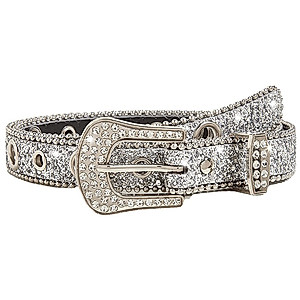 Rhinestone Belts for Women Western Cowgirl Bling Skinny Leather Belt for Jeans Pants Dresses (Fit for 27"-39")