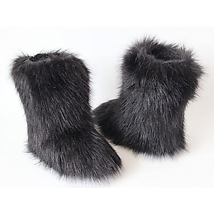 Gegefur Women's Faux fur Boot Furry Fluffy Short Snow Boot Mid-Calf Boots Warm Comfortable Outdoor Flat Shoes (black, numeric_11)