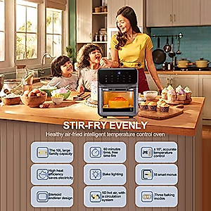 Air Fryer TXQULA Air Fryer Toaster Oven 10-Quart 7-in-1 Air Fryer Convection Oven,Rotisserie,Roast,Bake,Dehydrate,12 Cooking Presets, Large Easy-View Window,with Accessories&Recipes,Black