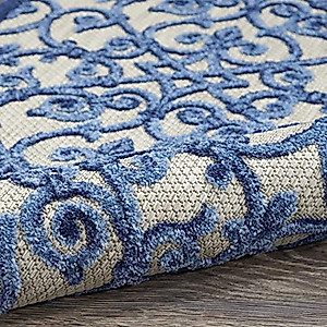 Nourison Aloha Indoor/Outdoor Grey/Blue 2'8" x 4' Area Rug, Transitional, French Country, Easy Cleaning, Non Shedding, Bed Room, Kitchen, Living Room, Deck, Backyard, (3' x 4')