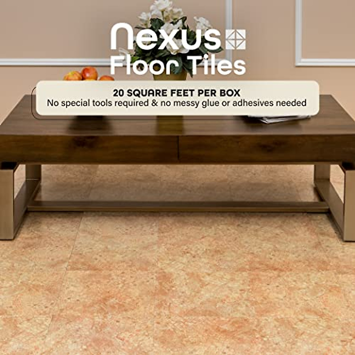 Nexus Self Adhesive 12-Inch Vinyl Floor Tiles, 20 Tiles - 12" x 12", Ancient Beige Mosaic Pattern - Peel & Stick, DIY Flooring for Kitchen, Dining Room, Bedrooms & Bathrooms by Achim Home Decor
