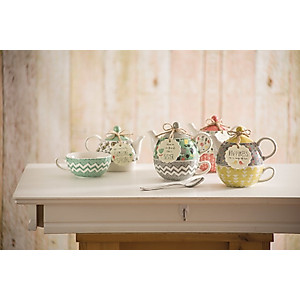 Pavilion Gift Company Bloom Happiness Ceramic Tea for One, 15 oz, Multicolor