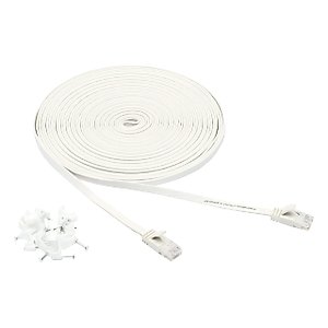 Amazon Basics Cat 6 Gigabit Ethernet Patch Internet Cable, Flat - 50FT, 1Pack, White - Include 20 Nails