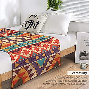 Colorful Aztec Pattern Throw Blanket for Couch Bed Flannel Lap Blanket Lightweight Cozy Plush Blanket for All Seasons 50"x70"