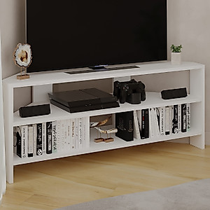 JV Home Thales Stylish Corner TV Stand Entertainment Unit | TV Cabinet | Meuble TV for Living Room, Bedroom Suitable up to 50” TVs (White)