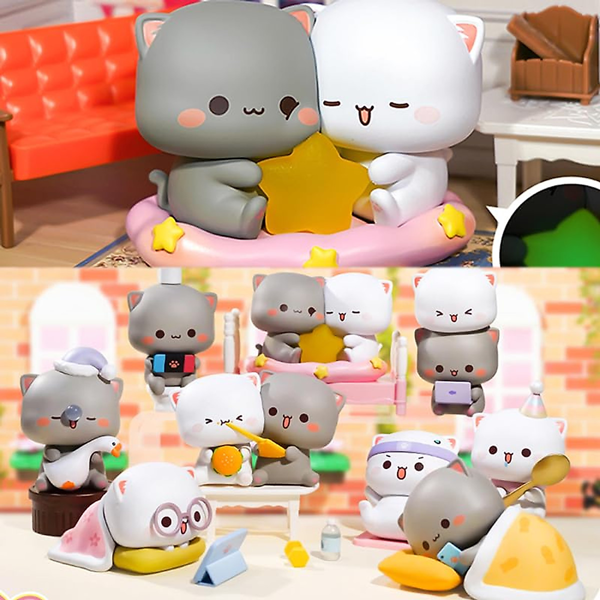 Mitao Cat Series 4 Blind Box Figures Action Random Popular Collection Cute Model Birthday Gift Guess Blind Bag Desktop Ornaments Doll（8 Pack）