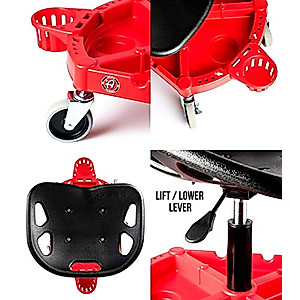 Adam's Polishes Pro Rolling Stool, Car Detailing Stool Chair, Shop Stool with Wheels, Garage Organizer & Tool Organizer Tray, Adjustable Height for Car Cleaning Buffer Polisher Ceramic Coating Car Wax