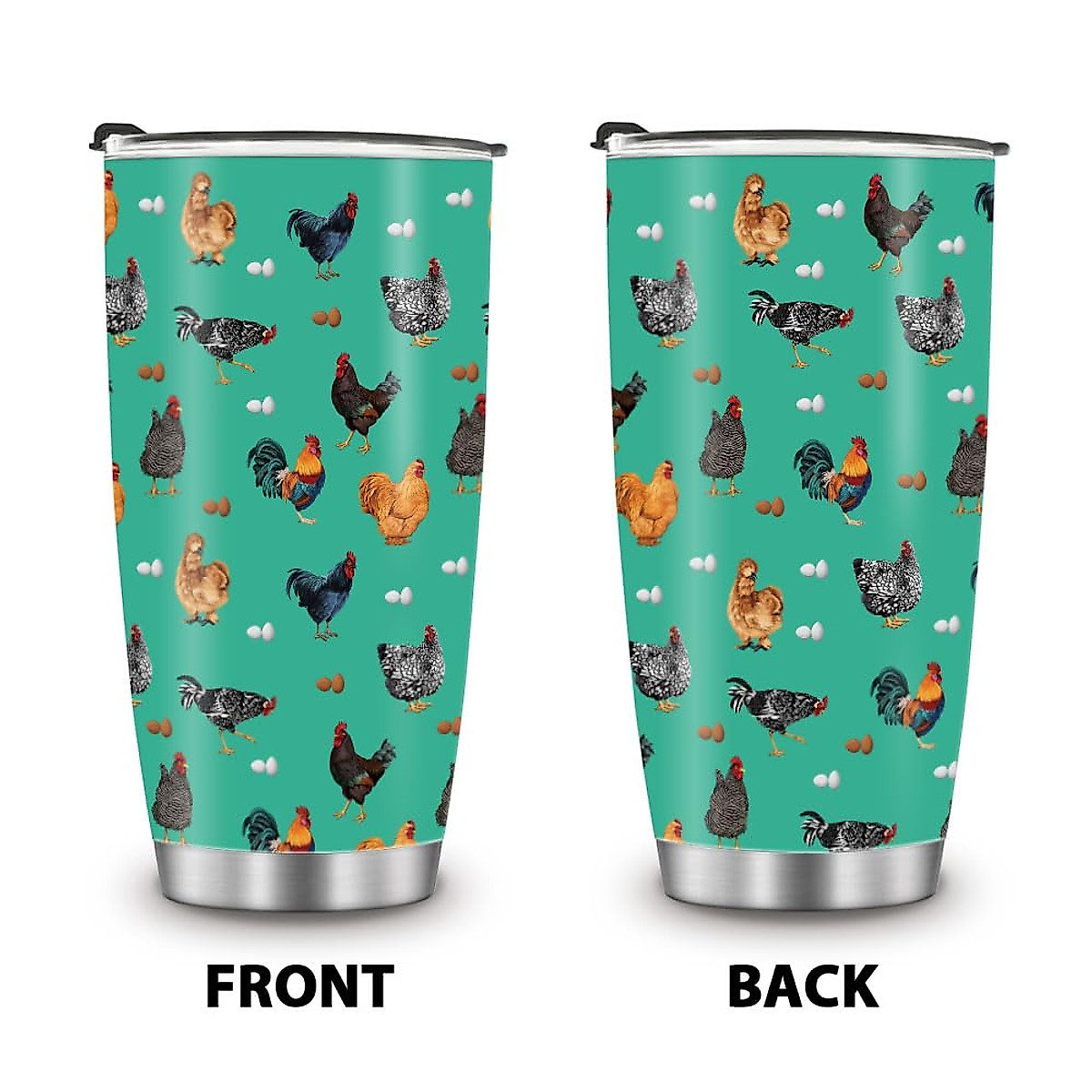 WIRESTER 20 OZ Stainless Steel Tumbler With Lid, Double Wall Vacuum Insulated Tumbler, Coffee Travel Mug Cup for Hot Cold Drinks - Chicken Pattern