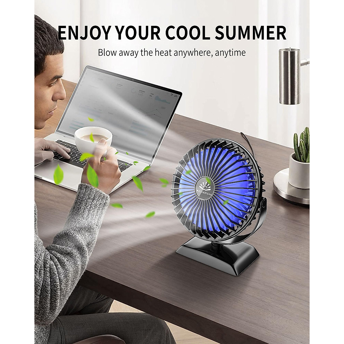 USB Desk Fan, Mini Fan but Powerful, Portable USB Fan with 3 Speeds, Quiet Table Personal Fan, 360°Rotate Coolness, Small Table Fan for Home,Office, Bedroom, Desktop,Travel, USB Powered, Black