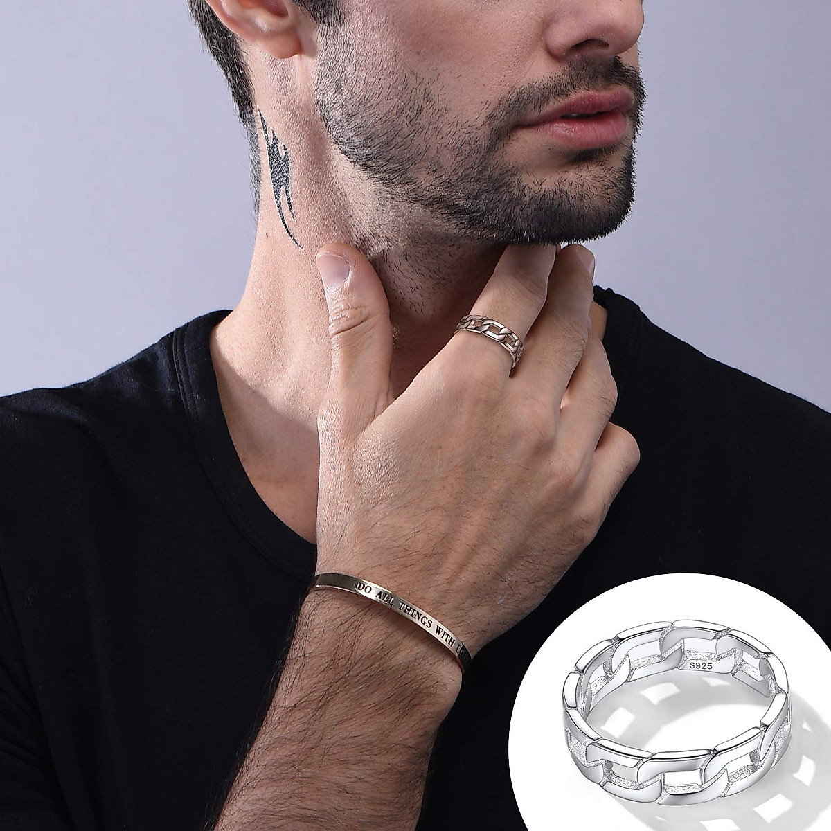 Silvora Sturdy Man Ring 925 Sterling Silver Knot Cuban Link Chain Jewelry Women Band Stacking Rings Size 9