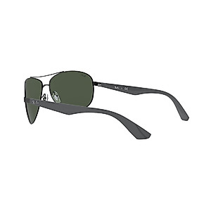 Ray-Ban Men's RB3526 Aviator Sunglasses, Matte Black/Dark Green, 63 mm