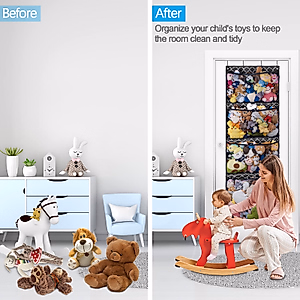Stuffed Animal Storage, Over The Door Organizer Storage for Closet, Baby, Plush Toy, Stuffed Animal Holder with 4 Large Pockets, Hanging Door Organizer for Nursery, Bedroom, Bathroom, Kids Room