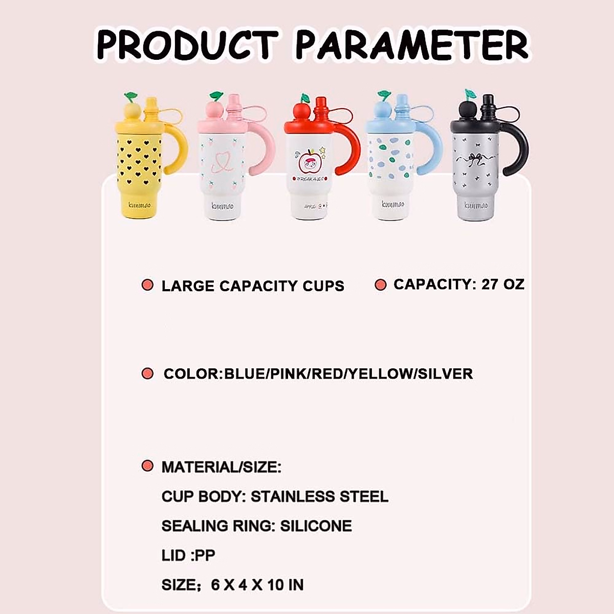 GPPYMX Large Capacity Insulated Tumbler with Lid and Straw，316 Stainless Steel Leakproof Insulated Cup ，27oz Iced Travel Coffee Mug for Ice Drink and Hot Beverage (Silver)