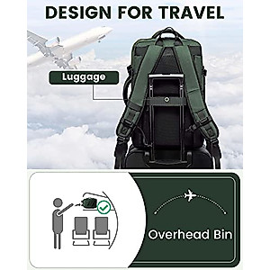 LOVEVOOK Travel Backpack, Extra Large 30-40L Expandable Carry on Backpack Airline Approved, Anti-Theft Waterproof Backpack for Travel, 17 Inch Laptop Backpack with USB Port for Men & Women, Dark Green