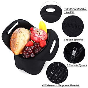 Neoprene Lunch Bag for Women Insulated Lunch Tote Bags Washable Lunch Container Box for Work Picnic Lightweight Meal Prep Bags for Men (Black)