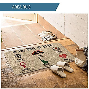 Artoid Mode in This House We Believe Decorative Doormat, Seasonal LGBT Science Feminism Humans Kindness Low-Profile Floor Mat Switch Mat for Indoor Outdoor 17 x 29 Inch
